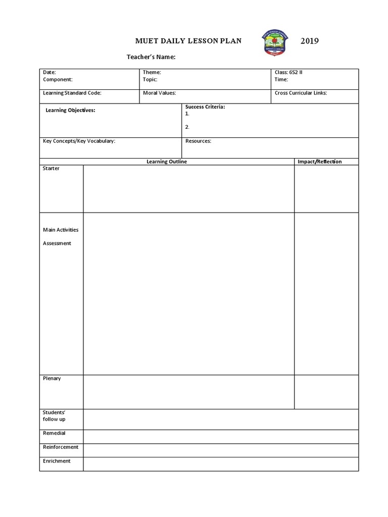 MUET Lesson Plan Template | PDF