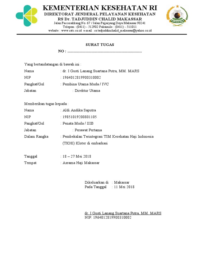 Surat Tugas TKHI Makassar 2018 | PDF