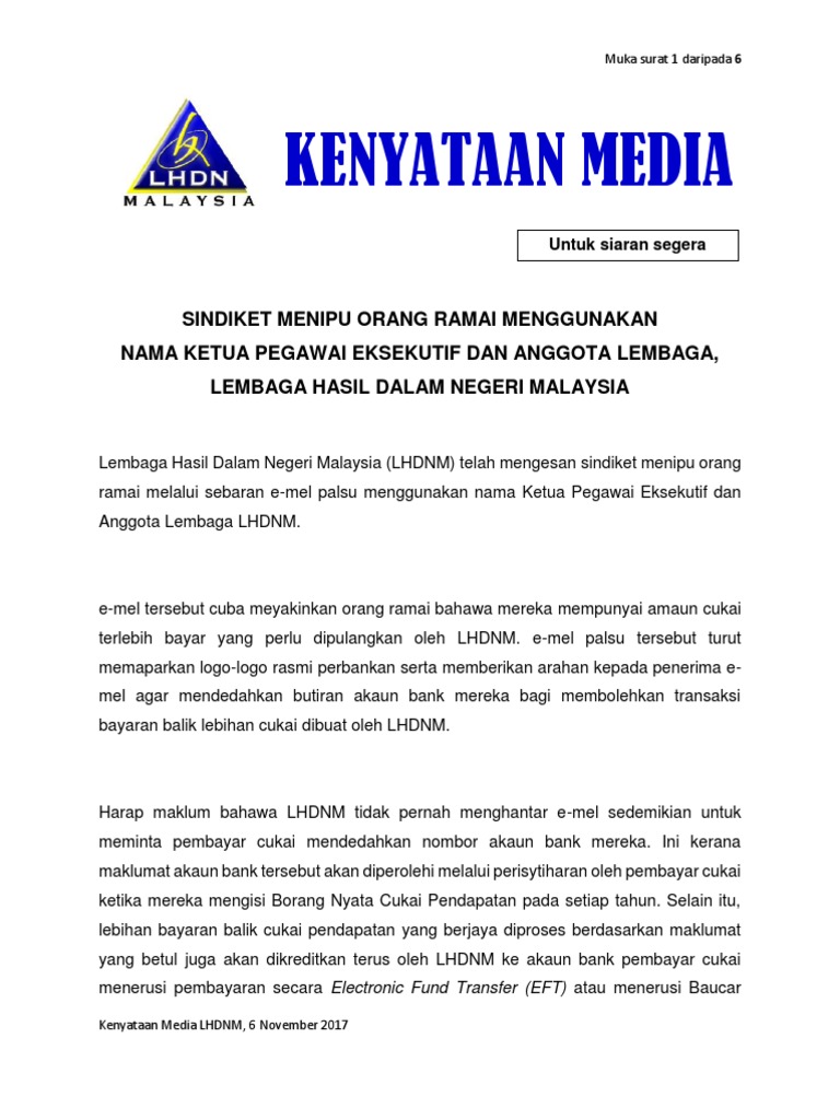 Kenyataanmedia 06112017 Sindiket Menipu Orang Ramai Menggunakan Nama ...