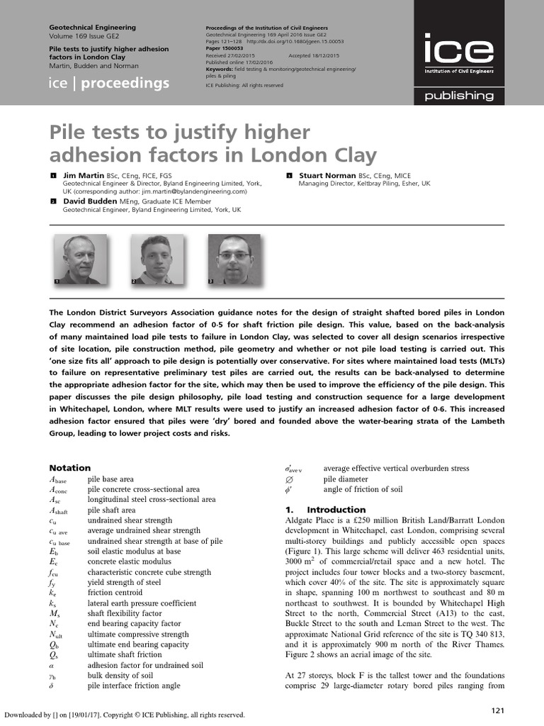 Pile Tests To Justify Higher Adhesion Factors in Londan Clay | PDF ...