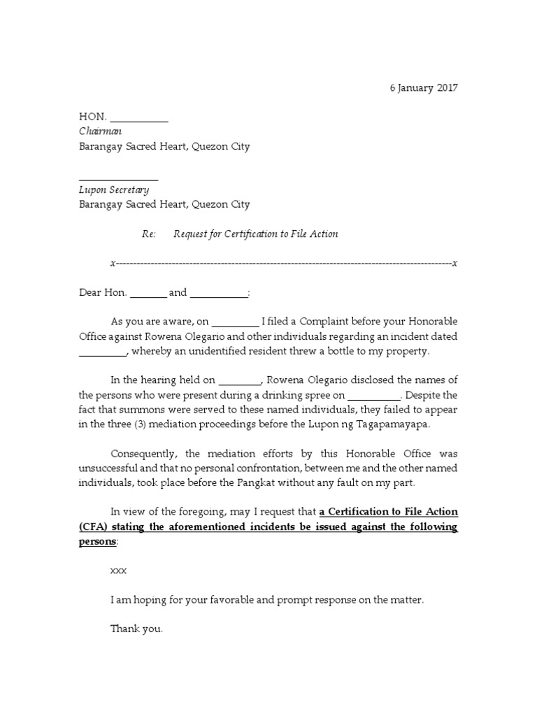 Request Letter For CFA (Estrera) | PDF