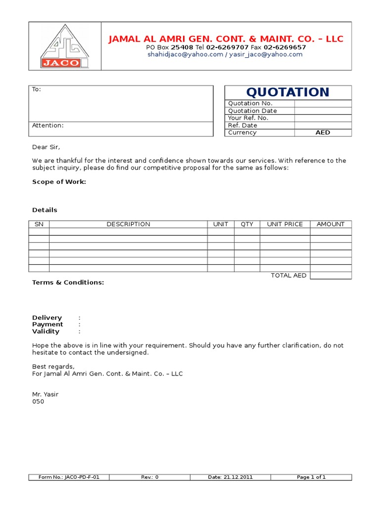 Competitive Proposal and Quotation for General Maintenance Services ...