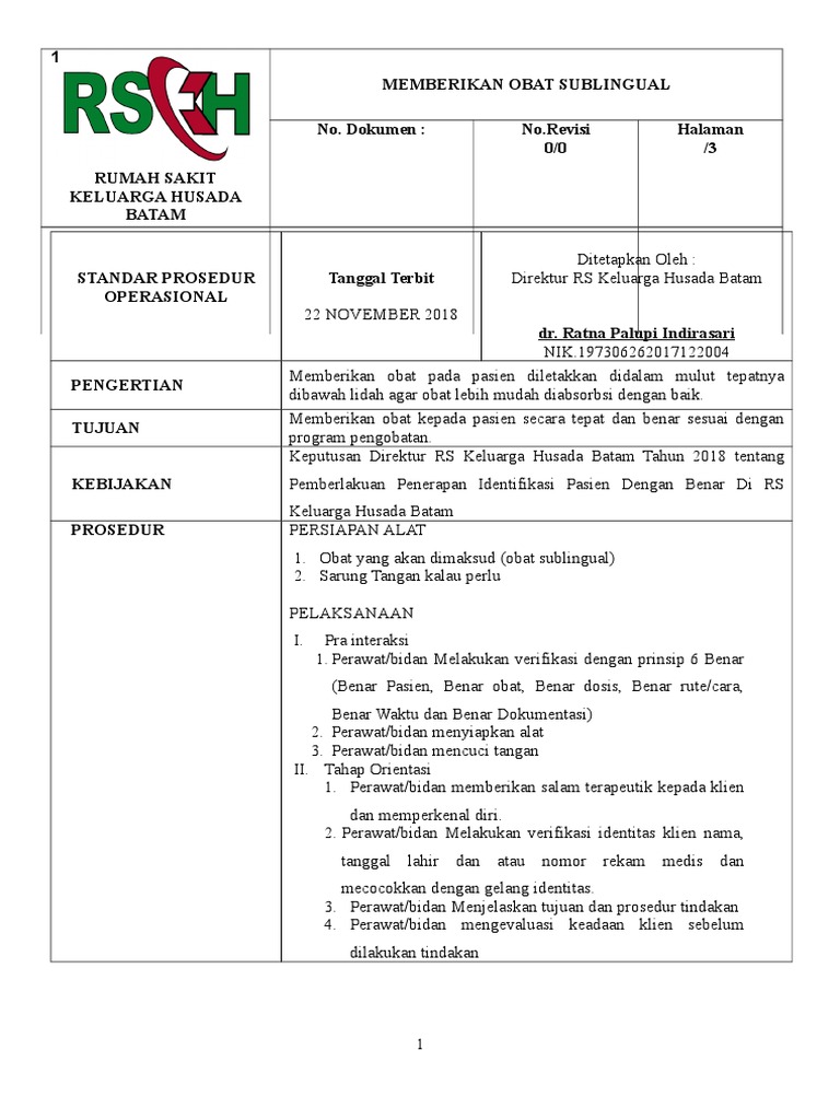 Sop Pemberian Obat Melalui Sublingual | PDF