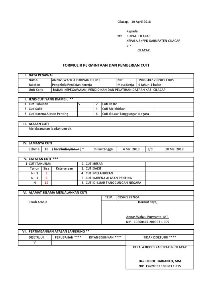 Formulir CUTI | PDF