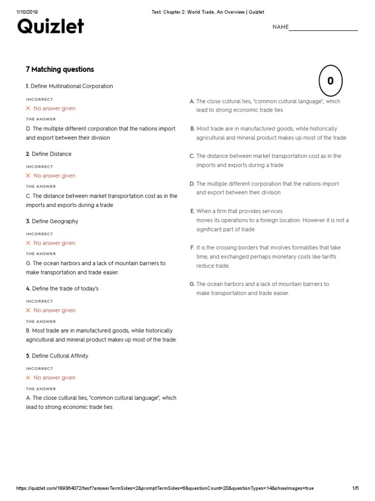 2 Test - Chapter 2 - World Trade, An Overview - Quizlet SOLUTION | PDF ...