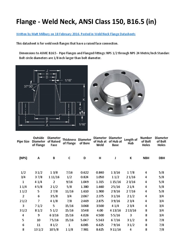 Weld Neck Flange Datasheet ANSI 150 & 300 | PDF | Pipe (Fluid ...