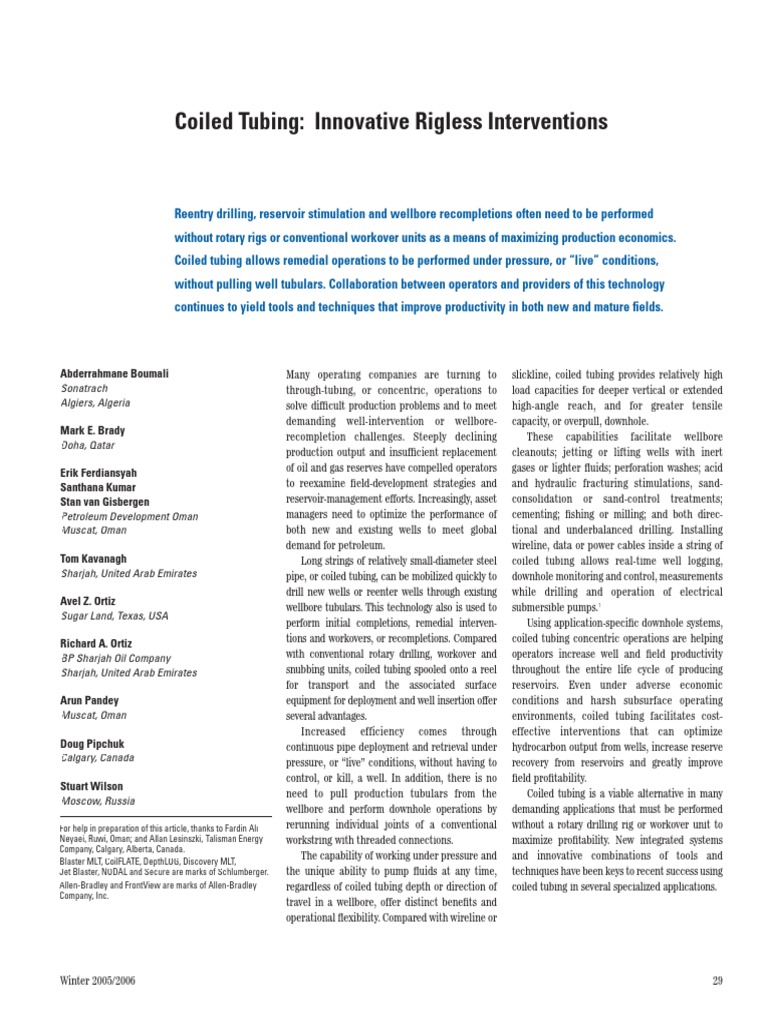 Coiled Tubing Innovative Rigless Interventions | PDF | Oil Well ...