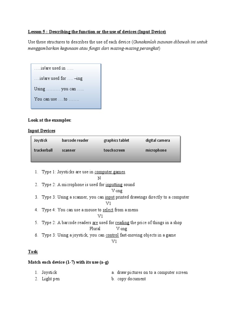 Lesson 5 Describing and Input Devices | PDF | Technology & Engineering