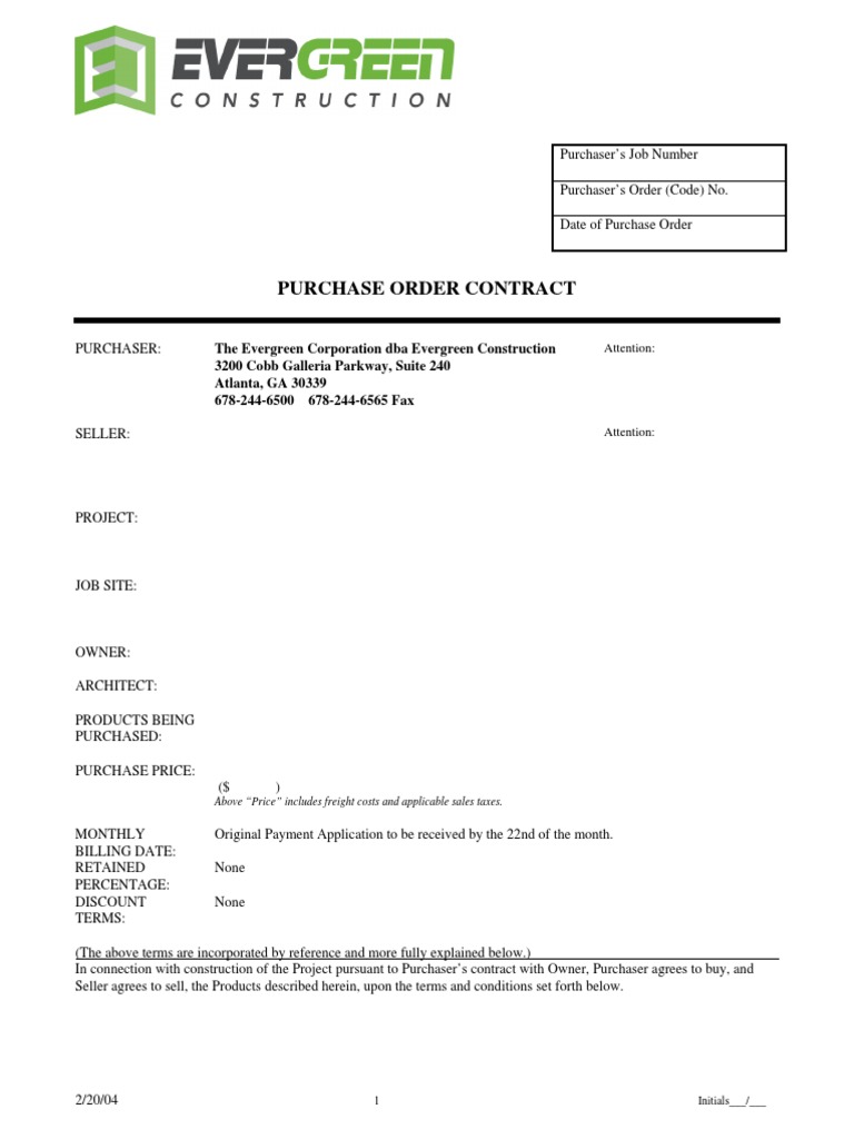 Construction Purchase Order Agreement | PDF | Indemnity | Government ...