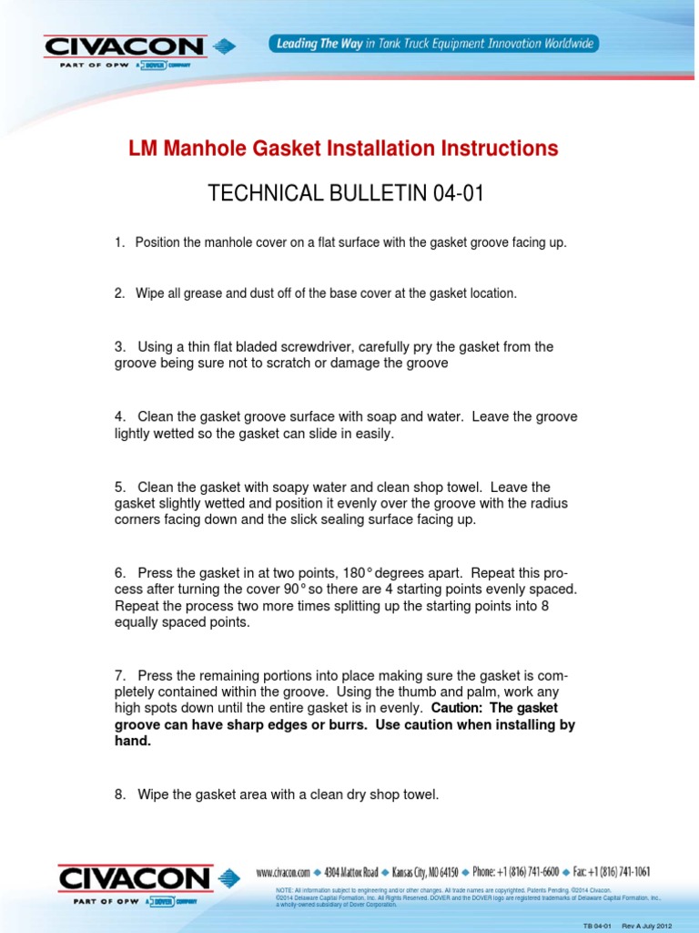 LM Manhole Gasket Installation | PDF
