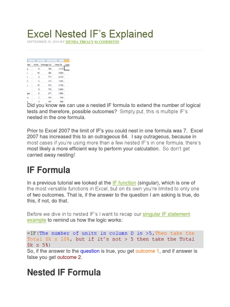 Excel Nested If | PDF | Microsoft Excel | Spreadsheet