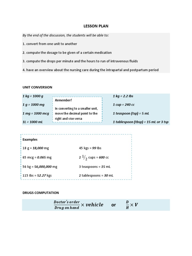 Ward Class IV and Meds Computation | PDF | Teaspoon | Saline (Medicine)
