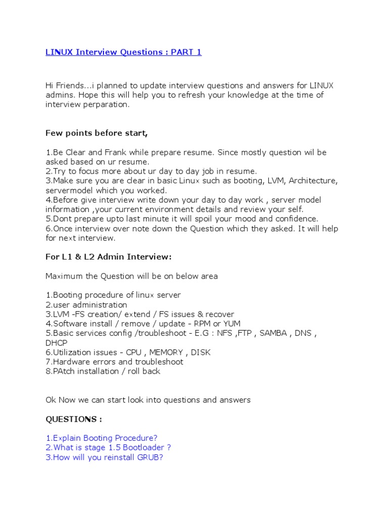 LINUX Interview Questions | PDF | Booting | File System