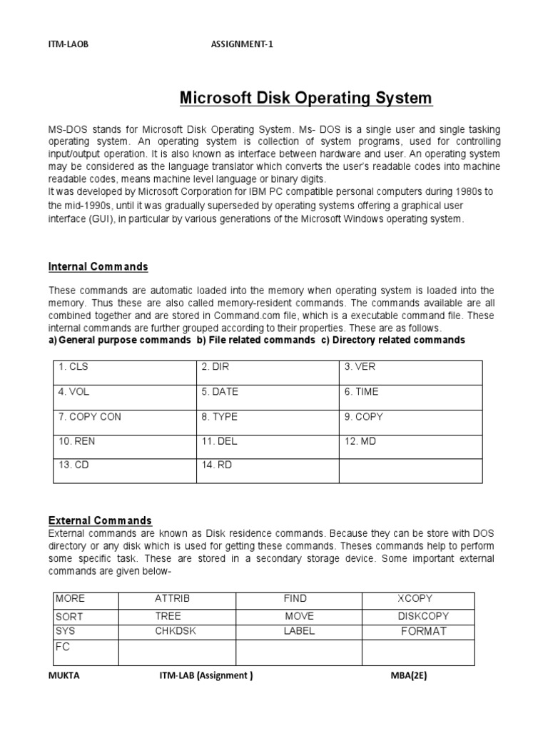 A Comprehensive Guide to the Internal and External Commands of the Microsoft Disk Operating ...