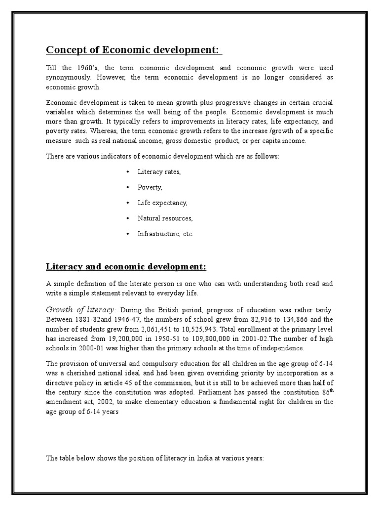 Concept of Economic Development | PDF | Economic Development | Poverty