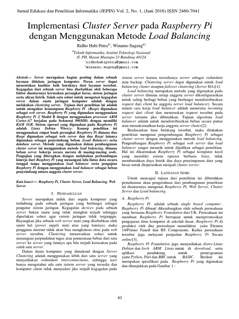 Implementasi Cluster Server pada Raspberry Pi dengan Load Balancing | PDF