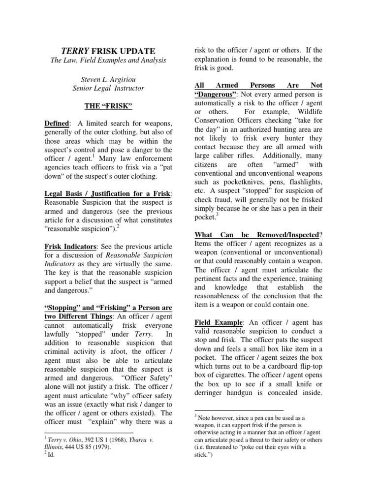 Understanding Terry Frisk Procedures | PDF | Reasonable Suspicion ...