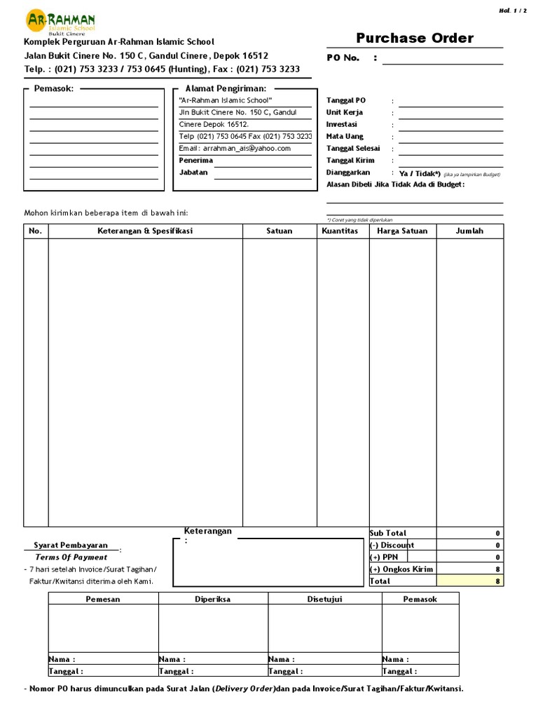 Format PO Kosong | PDF
