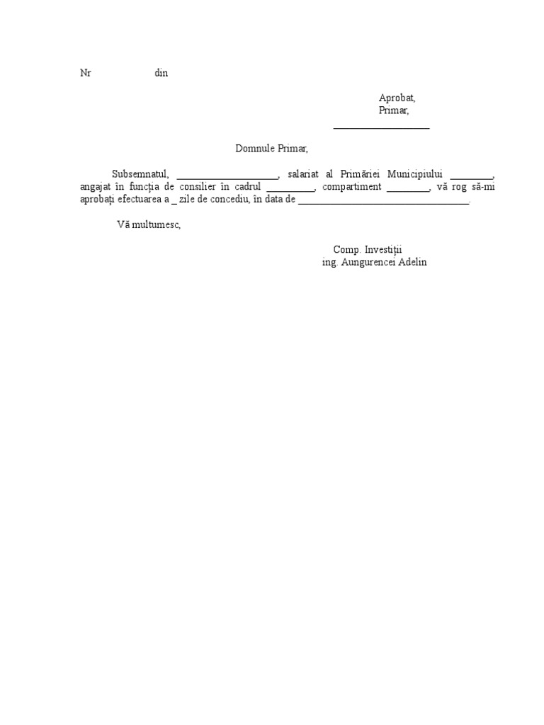 Model Cerere Concediu Primarie