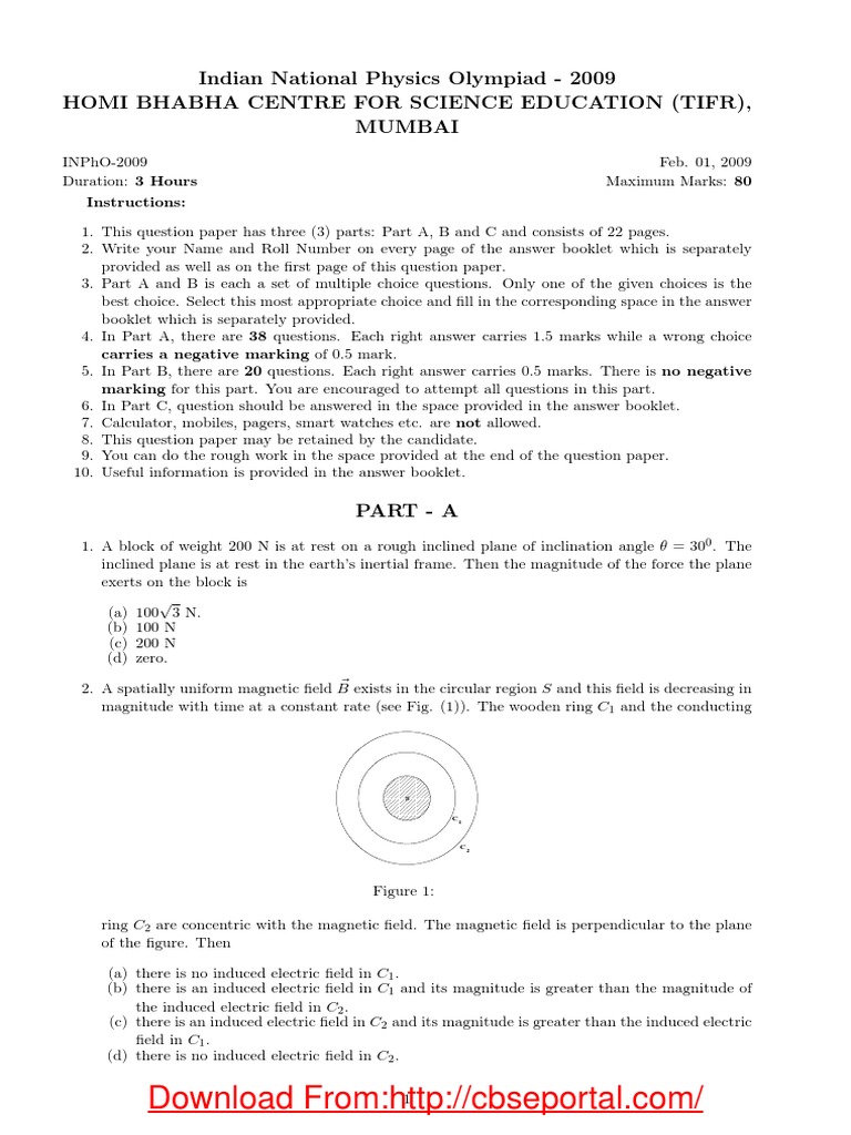 Olympiad Physics INPHO Solved Question Paper 2009 | PDF | Torque ...