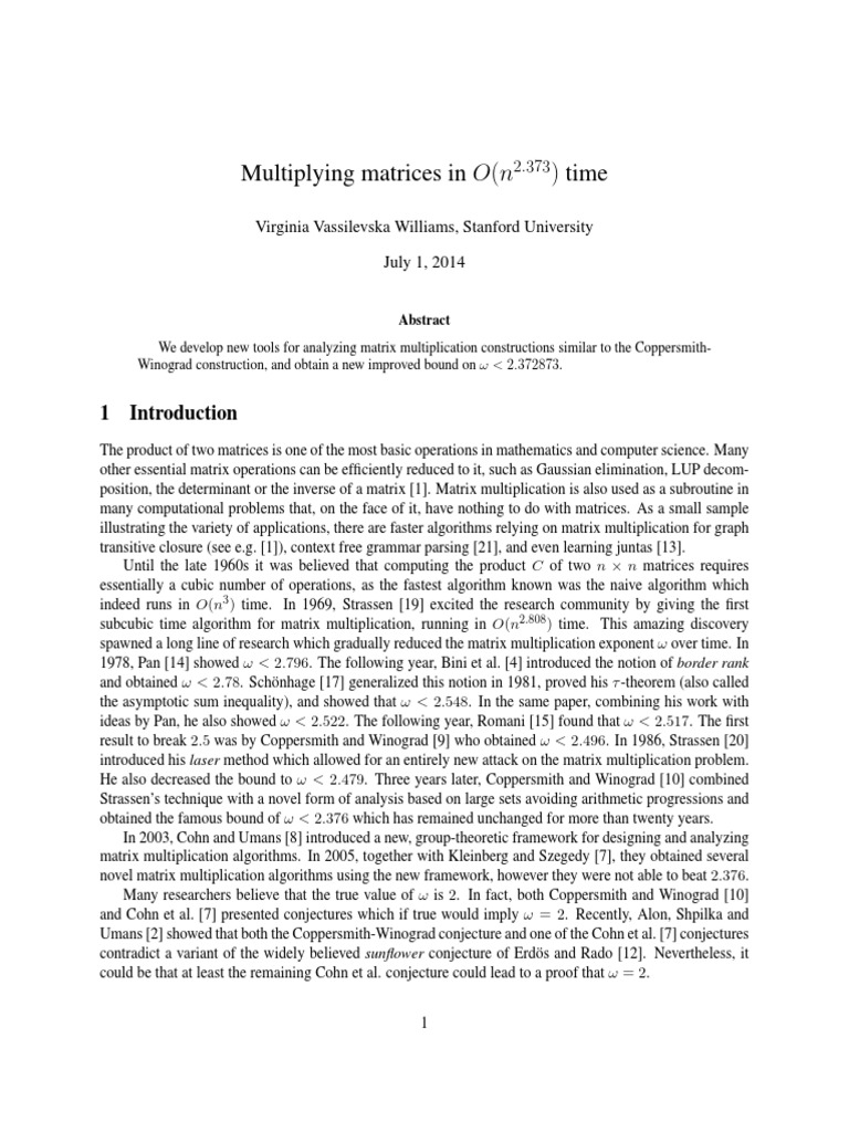 Breaking The Coppersmith-Winograd Barrier For Matrix Multiplication Algorithms | PDF | Matrix ...