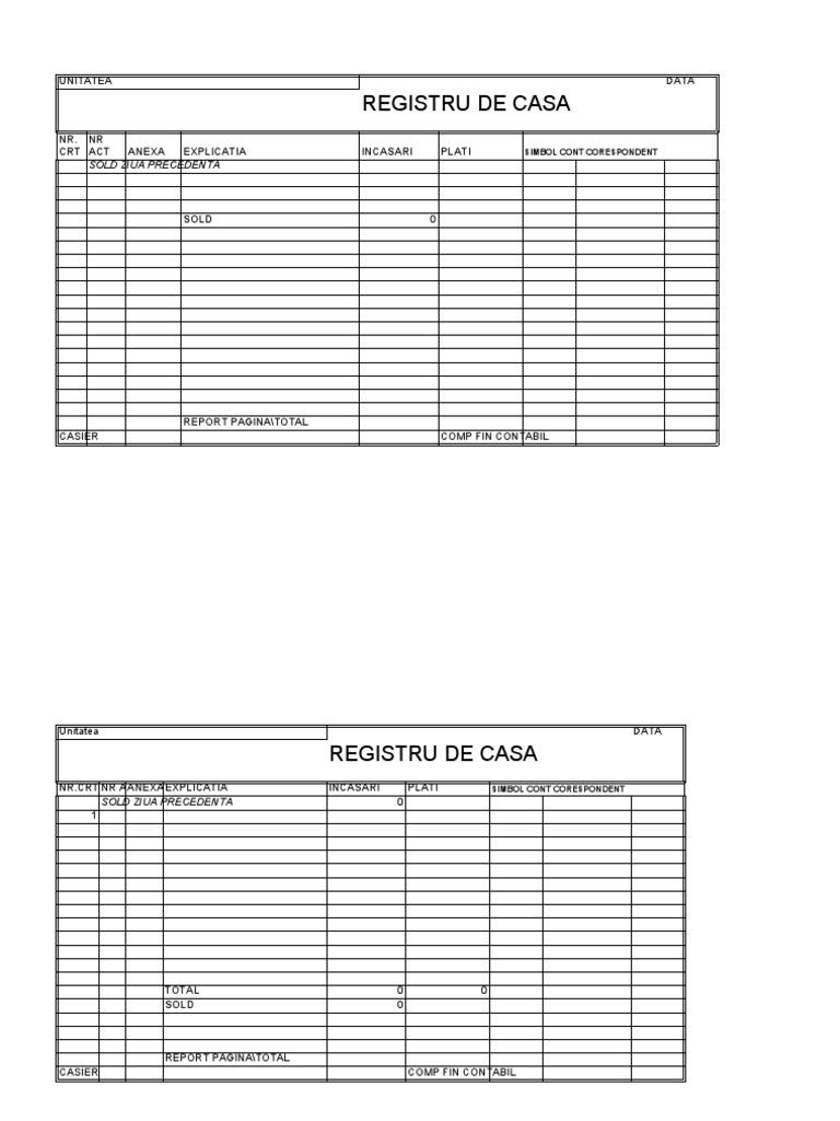 Registru de Casa: Unitatea Data | PDF