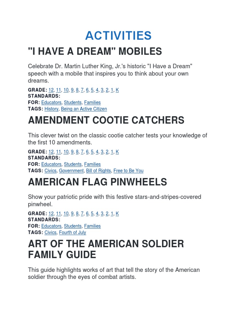 Civics and History Activities for Students of All Ages | PDF | United ...