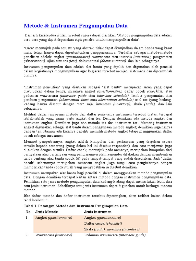 Metode Dan Instrumen Pengumpulan Data | PDF