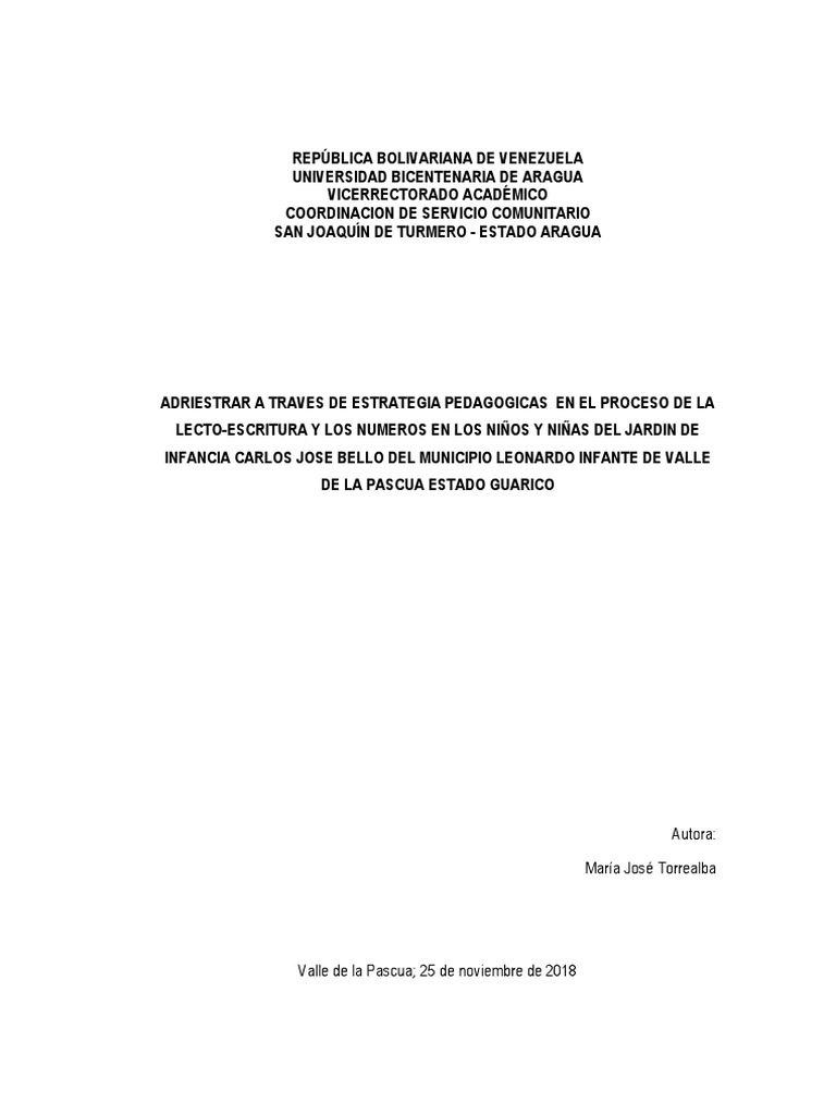Proyecto Comunitario de Maria Jose Uba | PDF | Educación de la primera infancia | Lectura (proceso)