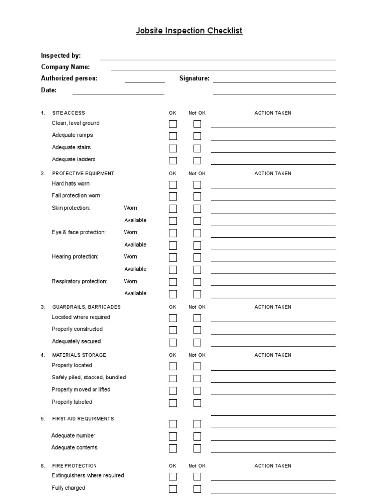 Jobsite Inspection Checklist 1 | PDF | Stairs | Personal Protective ...