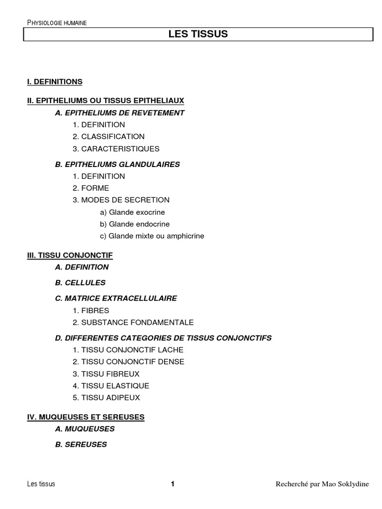 Anatomie des Tissus Humains | PDF | Épithélium | Tissu conjonctif