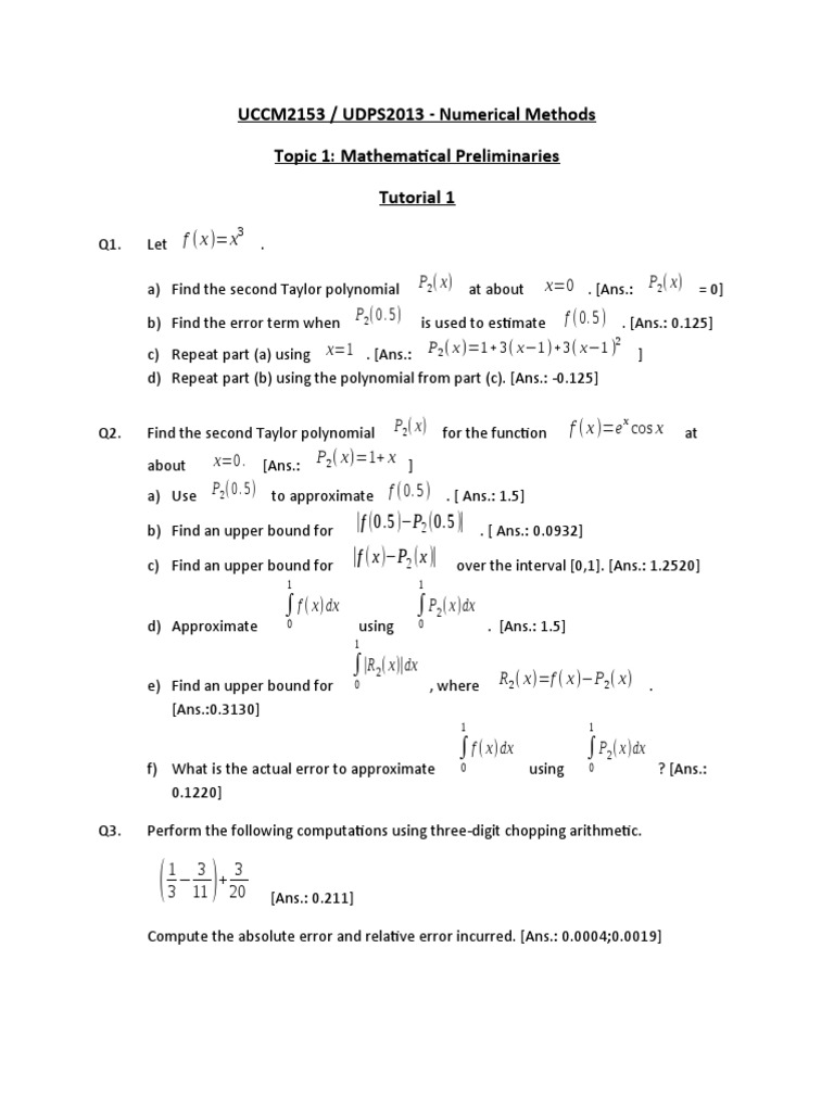 UCCM2153 / UDPS2013 - Numerical Methods Topic 1: Mathematical ...