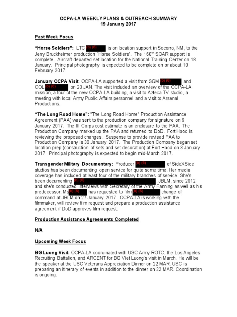 US Army Entertainment Liaison Office Reports 2017-2018 | PDF ...