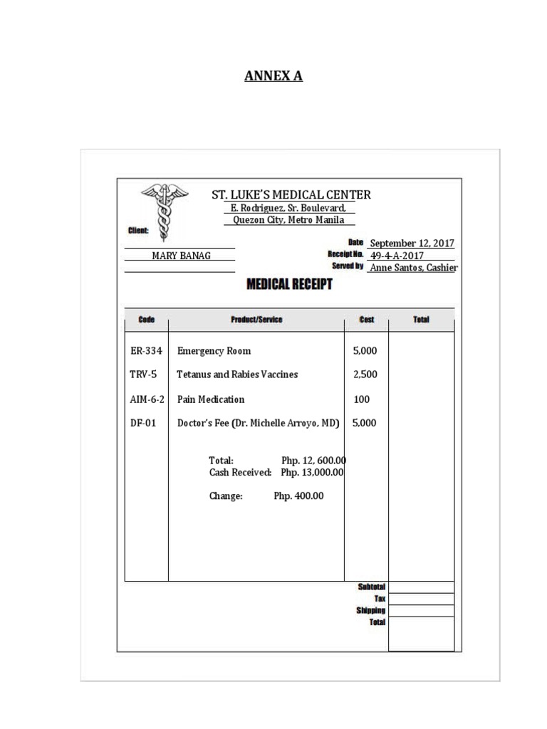 St. Luke's Hospital Bill Receipt | PDF | Science & Mathematics