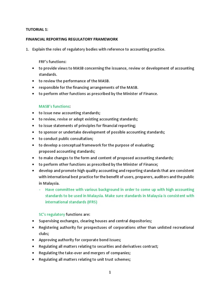 Tutorial 1 Regulatory & Conceptual Framework | PDF | Limited Liability Company | Corporations