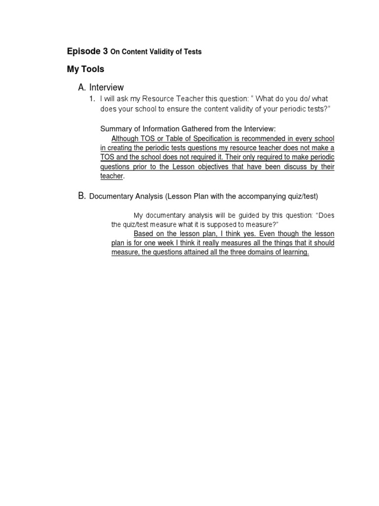 Episode 3 On Content Validity of Tests | PDF | Rubric (Academic ...