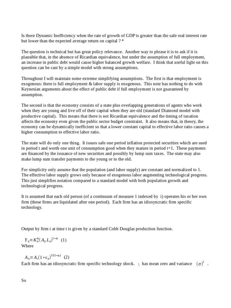 Dynamic Inefficiency When The Expected Return On Capital Is Greater ...