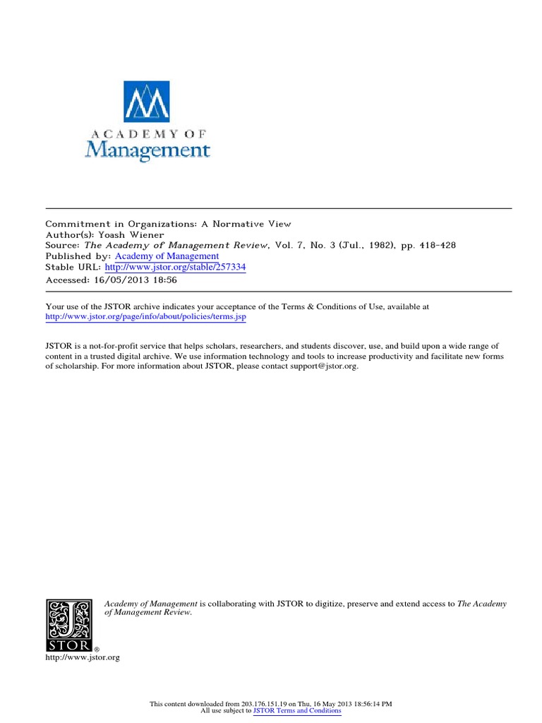 Normative Commitment in Organizations | PDF | Attitude (Psychology ...