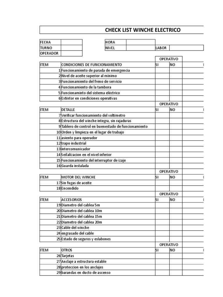 Check List Winche Electrico | PDF