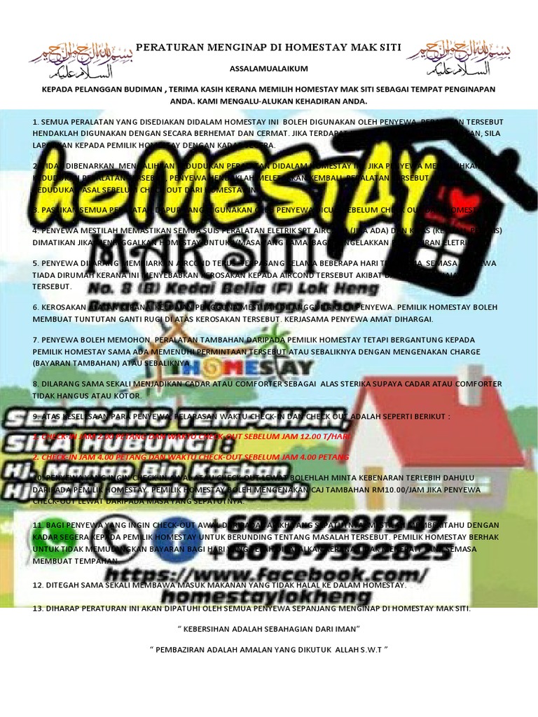 Peraturan Menginap Di Homestay Mak Siti | PDF