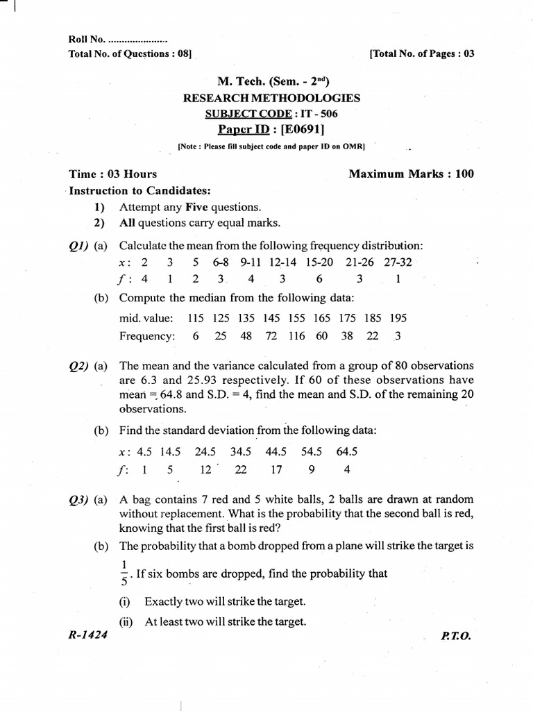 Research Methodology QP5 | PDF | Probability Theory | Descriptive Statistics