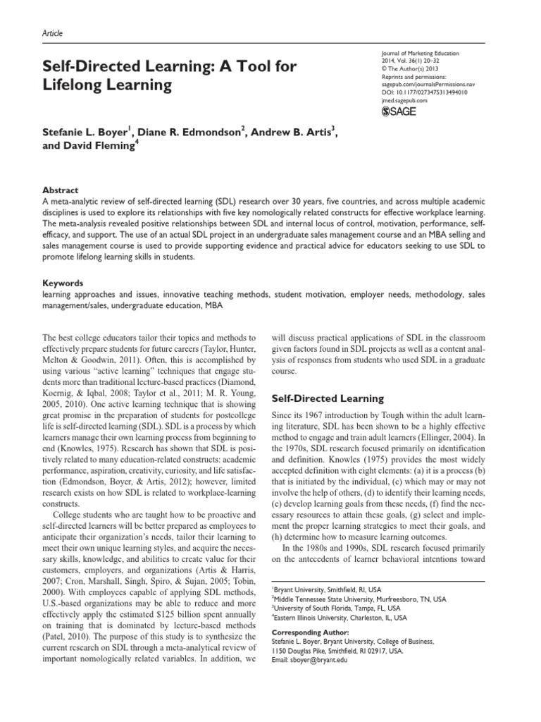 Self-Directed Learning A Tool For Lifelong Learning | PDF | Effect Size ...