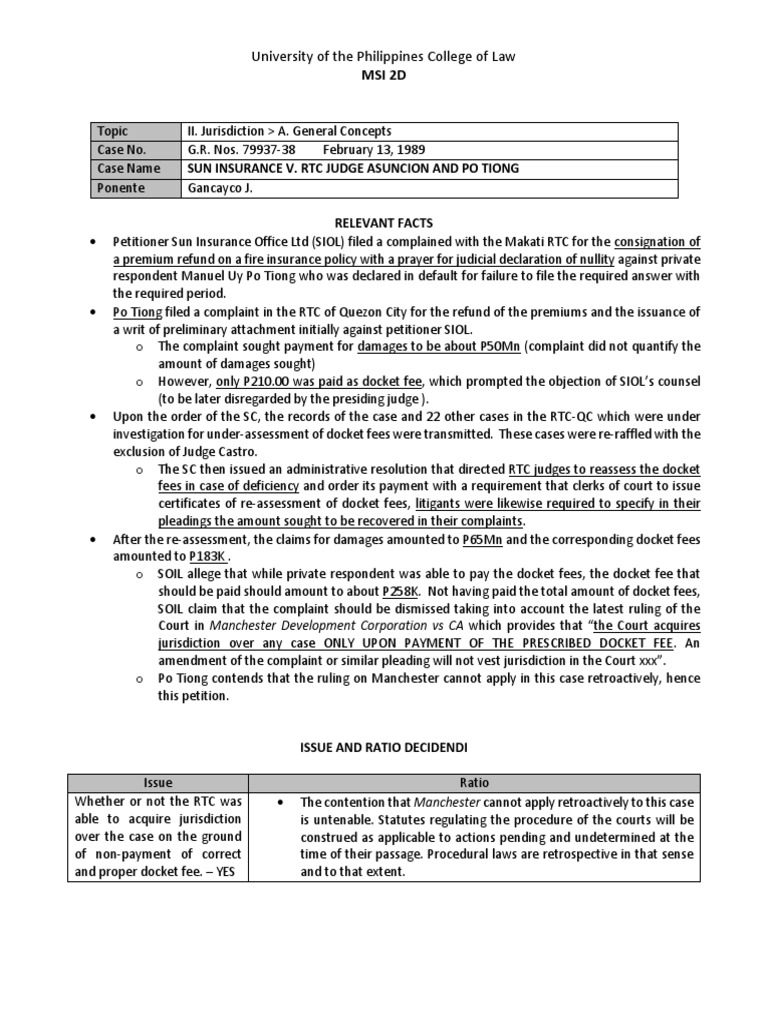 University of The Philippines College of Law: Sun Insurance V. RTC ...
