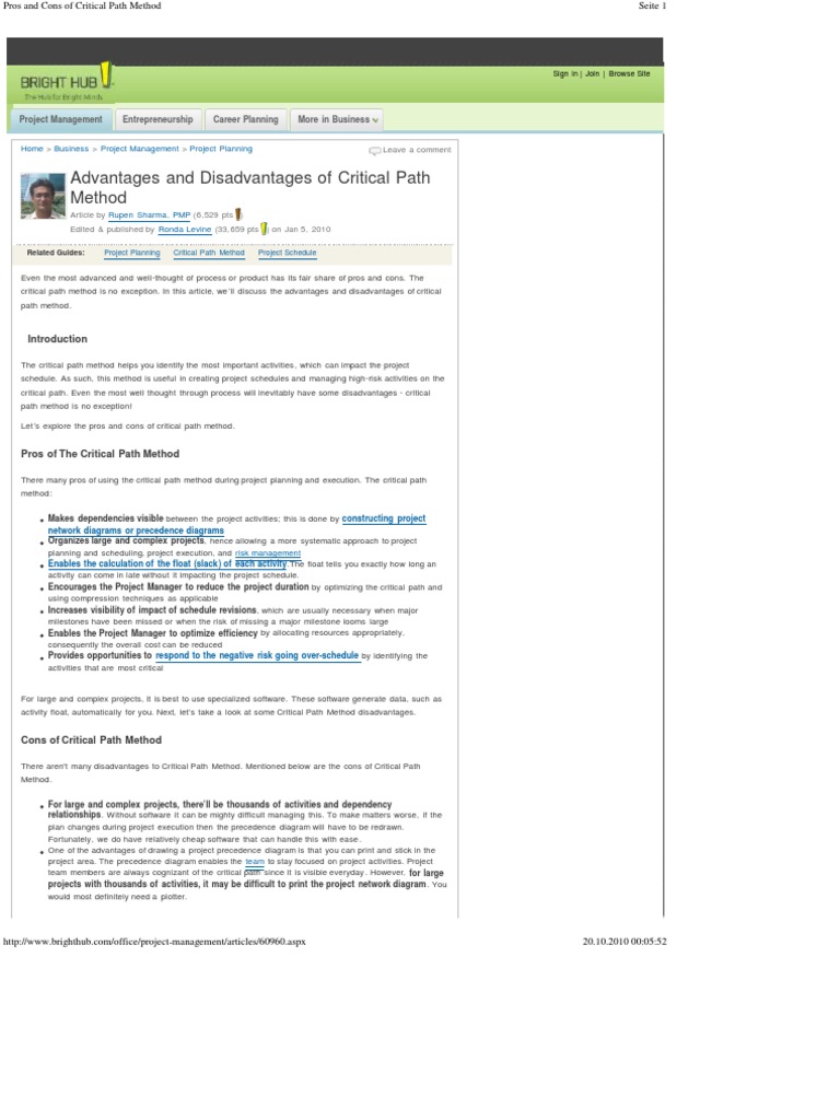 Pros And Cons Of Critical Path Method PDF Project Management Learning