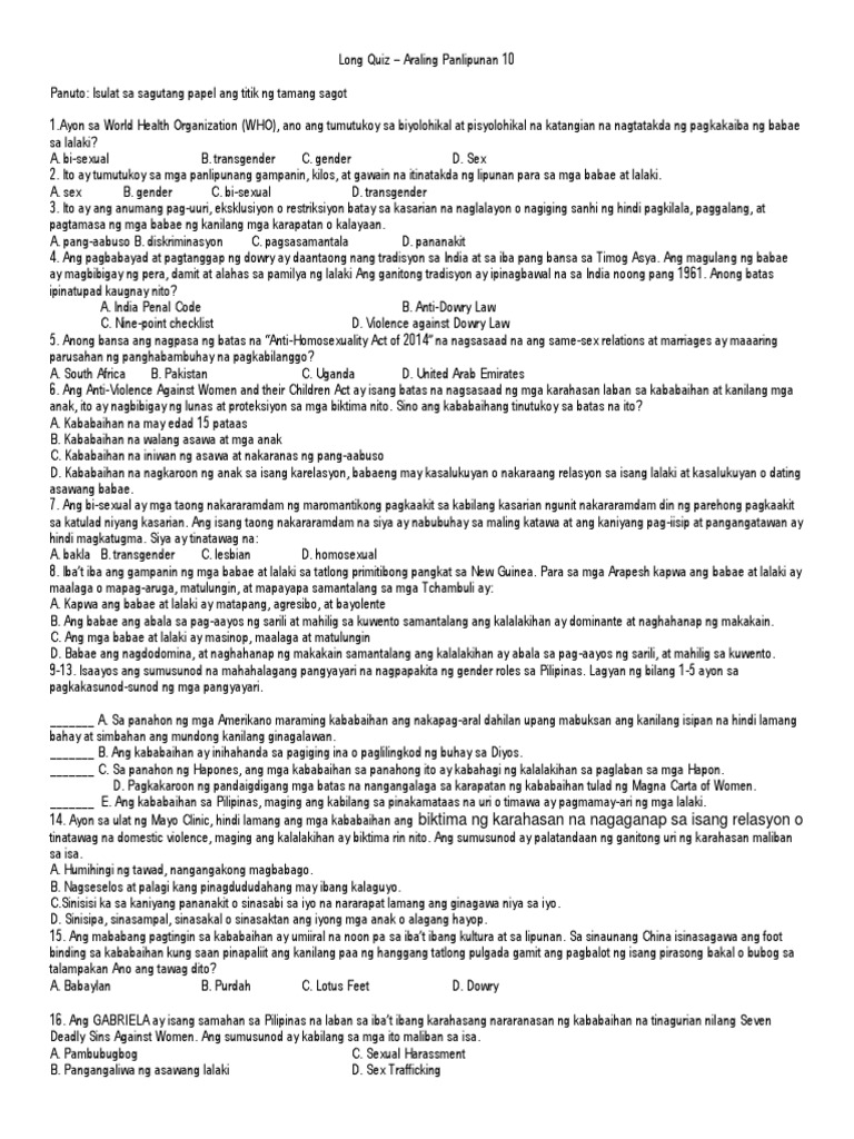 Long Quiz-3rd Quarter Edited | PDF