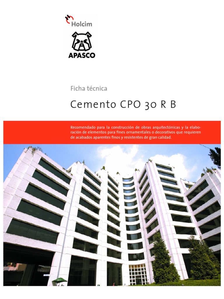 Cemento CPO 30 R B | PDF | Hormigón | Cemento