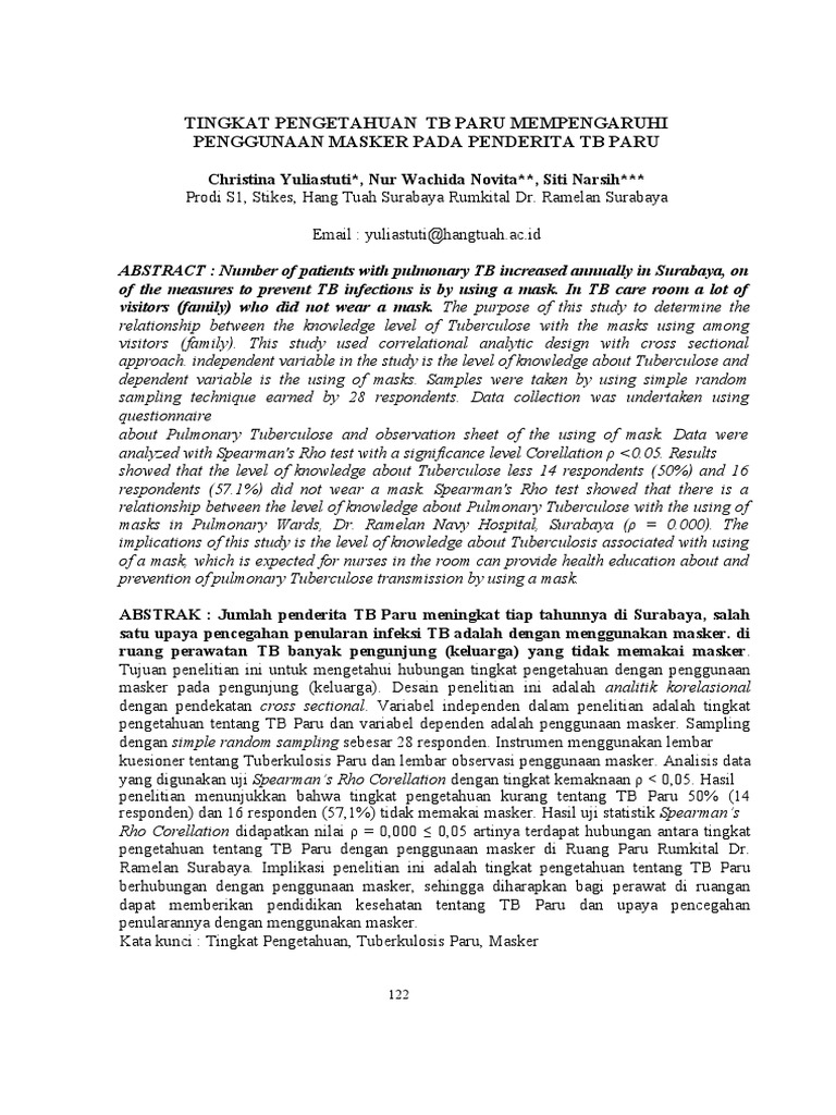 The Relationship Between Knowledge Level of Pulmonary Tuberculosis and ...