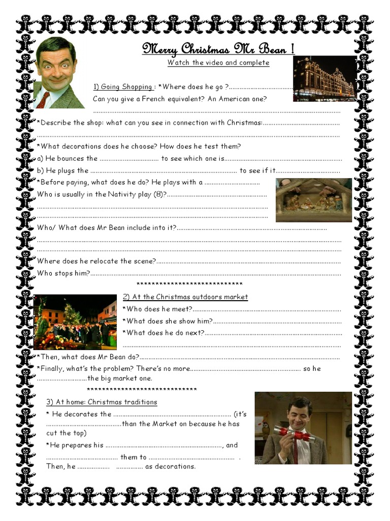 Mr Bean's Christmas Adventure Worksheet | PDF | Christmas | Leisure