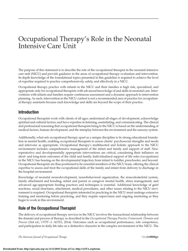 AOTA Statement On Role of OT in NICU | PDF | Neonatal Intensive Care ...