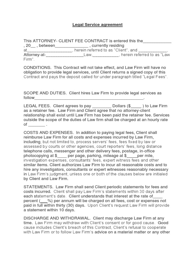 Legal Service Agreement Pdf Attorney S Fee Fee